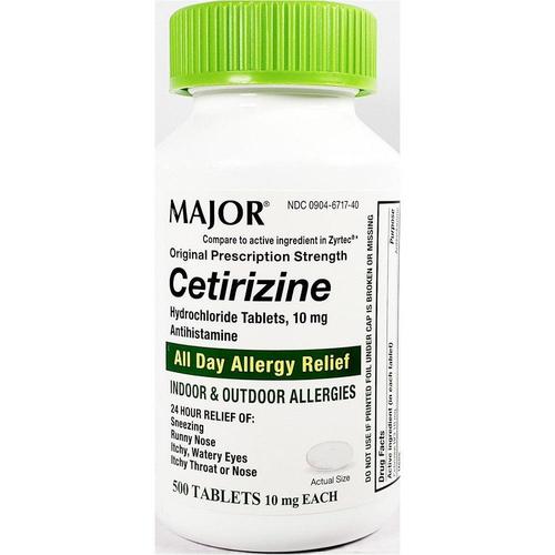 Major 904671740 All Day Allergy Relief Cetirizine 10mg 500 tabs (Each ...