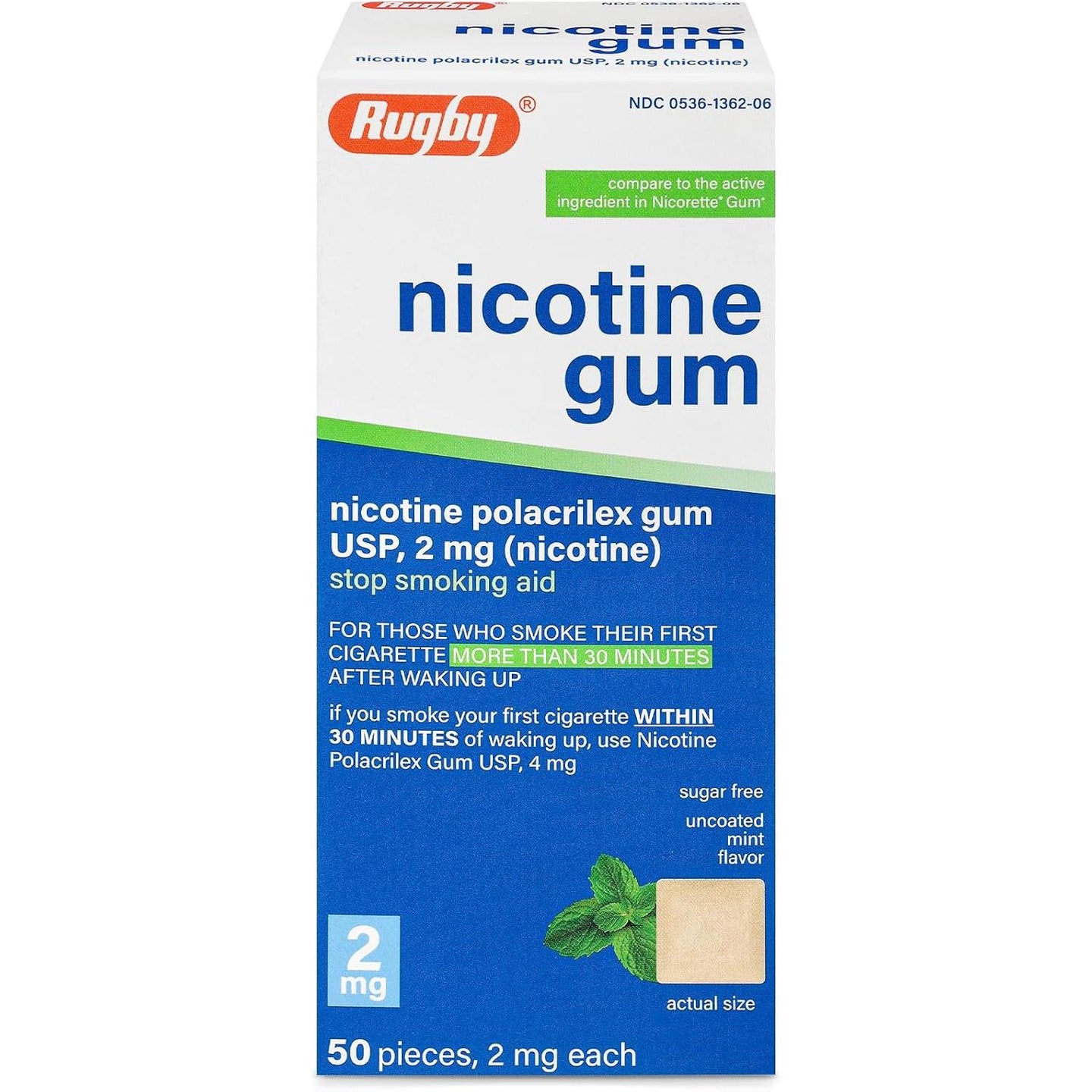 Rugby 536136206 Nicotine Gum 2mg Sugar Free Mint Flavor 50 pieces (Pac ...