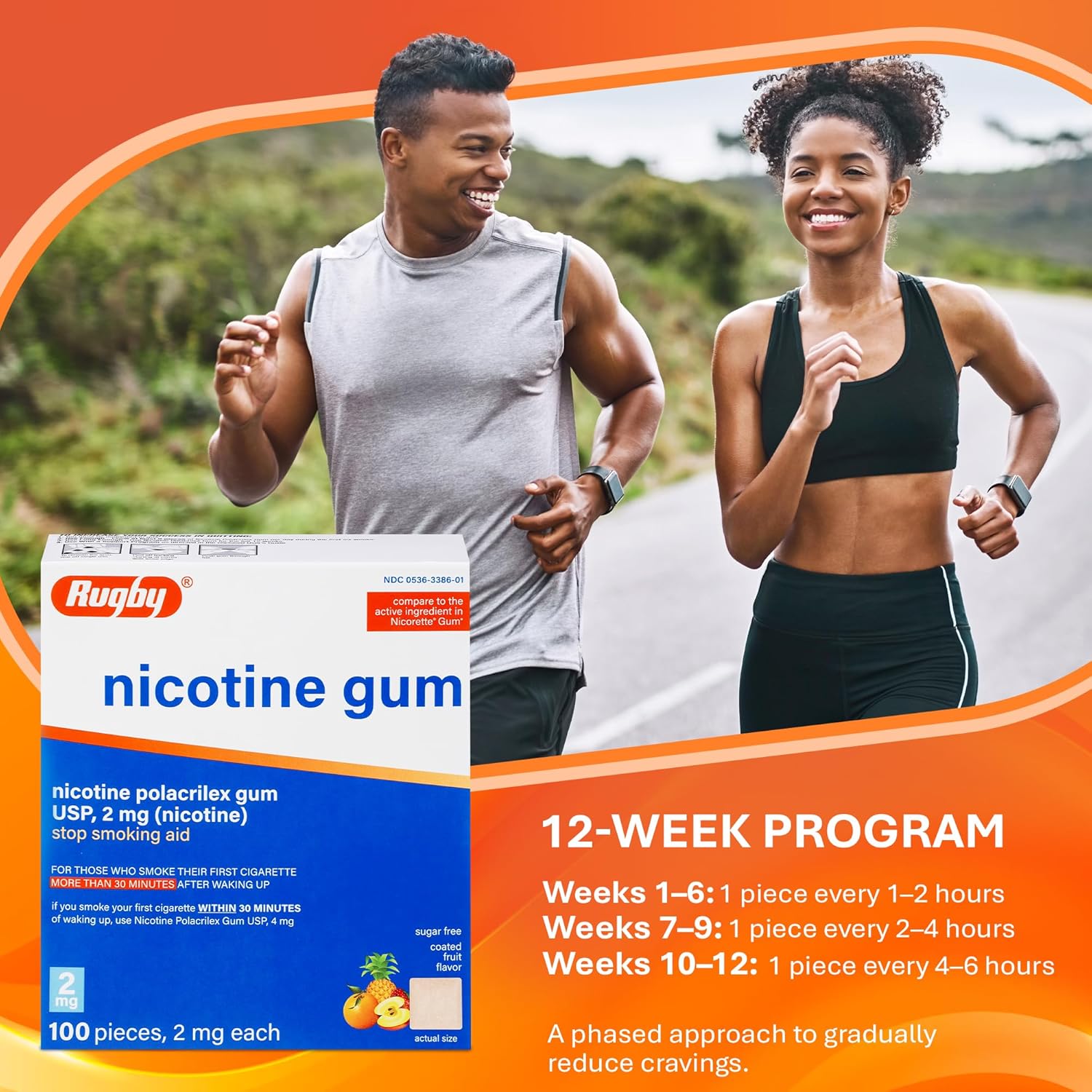 Rugby 00536338601 Nicotine Gum 2mg Sugar Free Coated Fruit (24 Boxes o ...