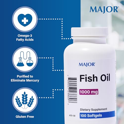Major Fish Oil Cholesterol Free 1000 MG. 100 SoftGels (Pack of 2 ...
